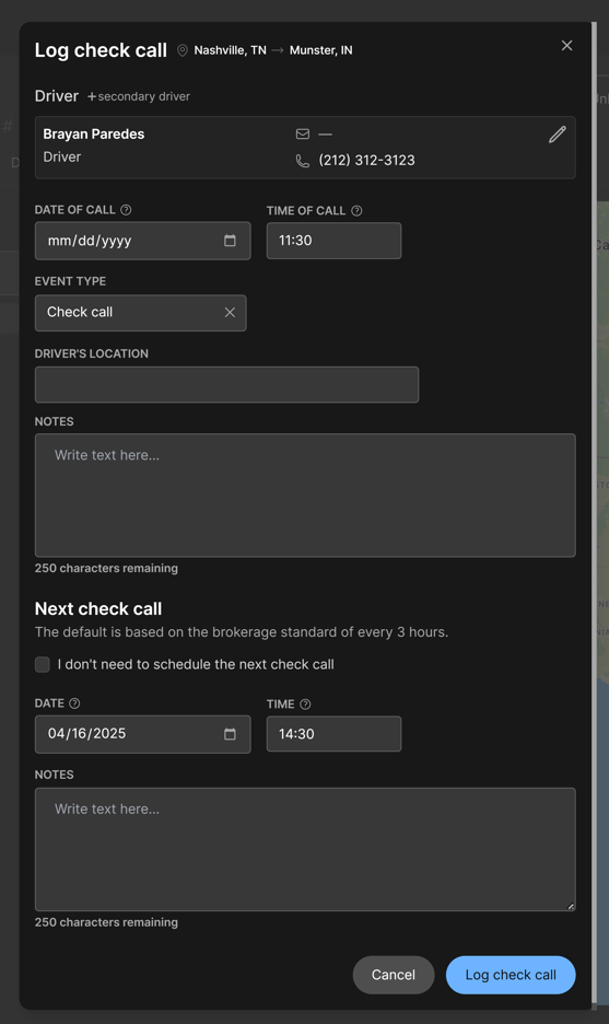 Logging a check call