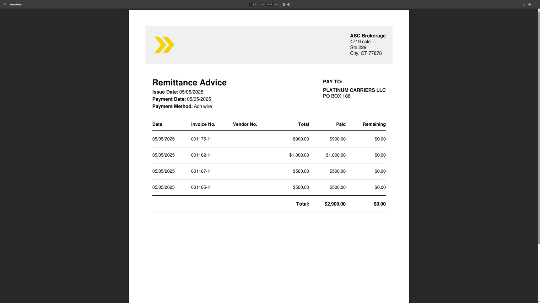 Generate a Remittance Advice